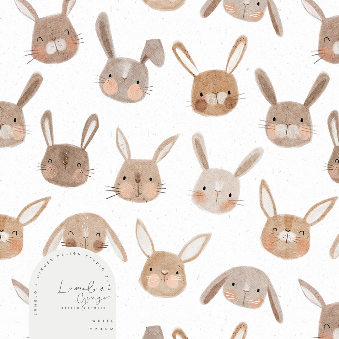 Fluffle, Rabbits, Bunny Heads, Cute, Animal, Seamless Fabric Design ...