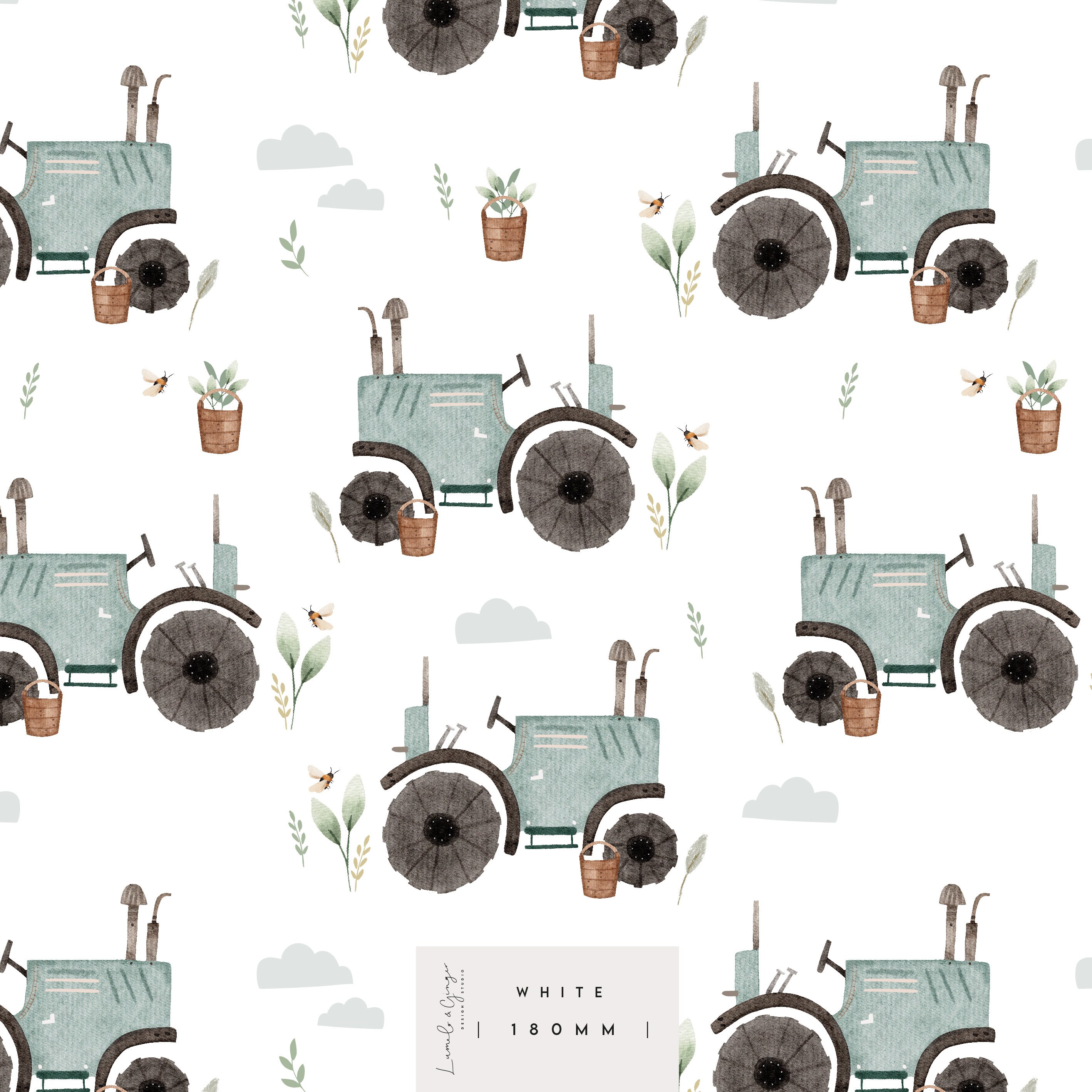 Tractor Meadow, Gingers Farm, Tractor, Seamless Fabric Design, Meadow ...