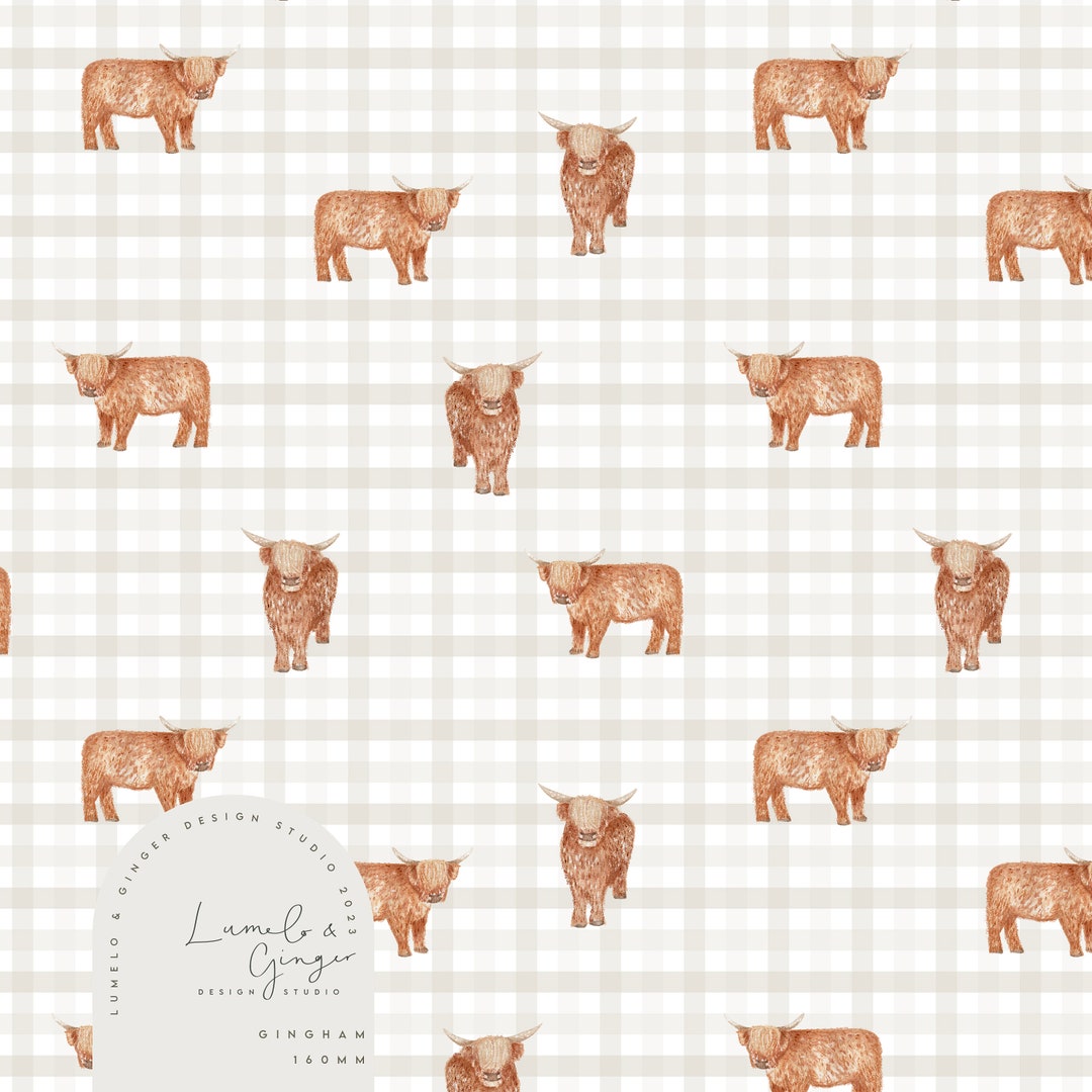 Highland Cow, Simple, Scottish, Seamless Fabric Design, Repeat Tile ...