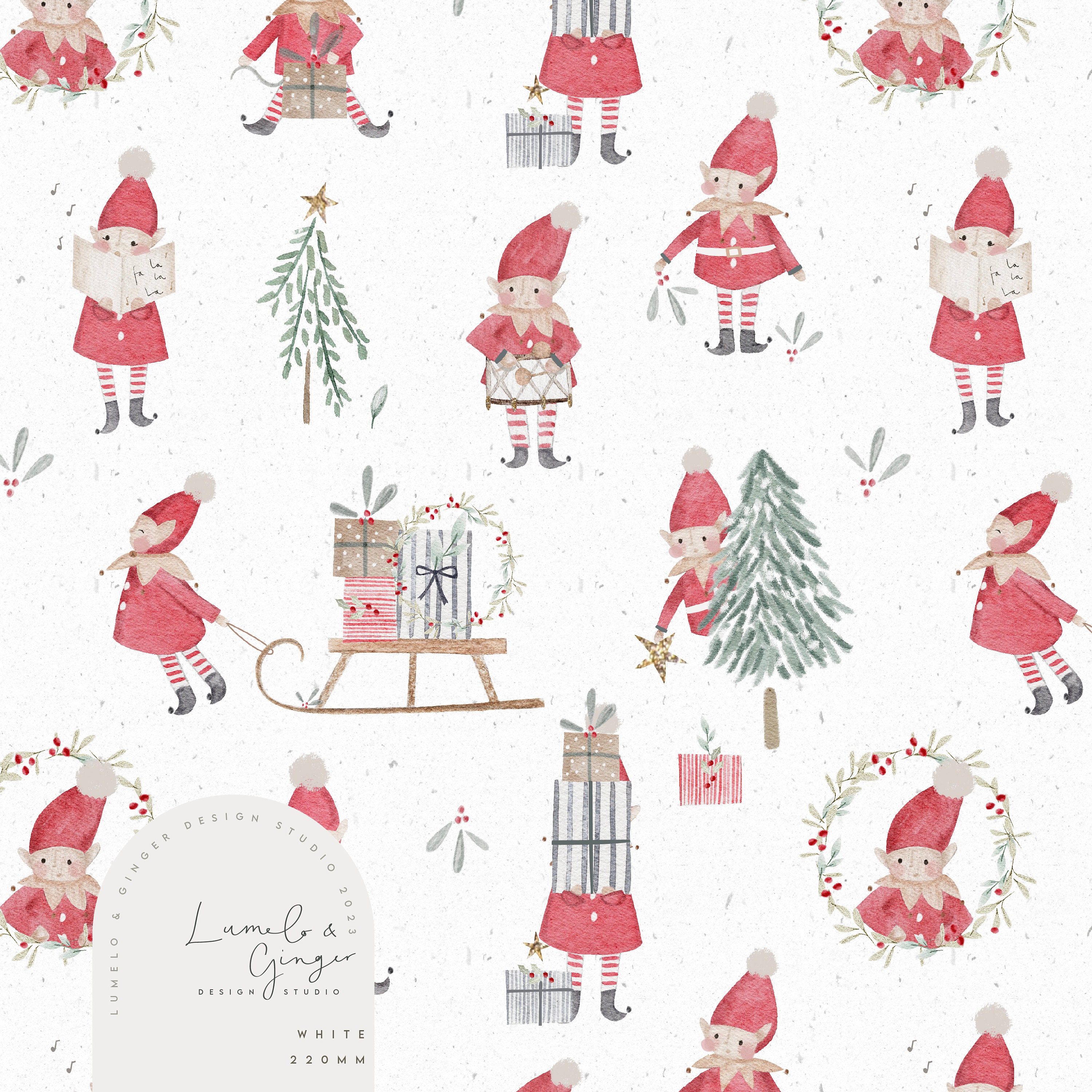 Juniper Elves, Christmas Elf Seamless Fabric Design, Meadow, Repeat ...