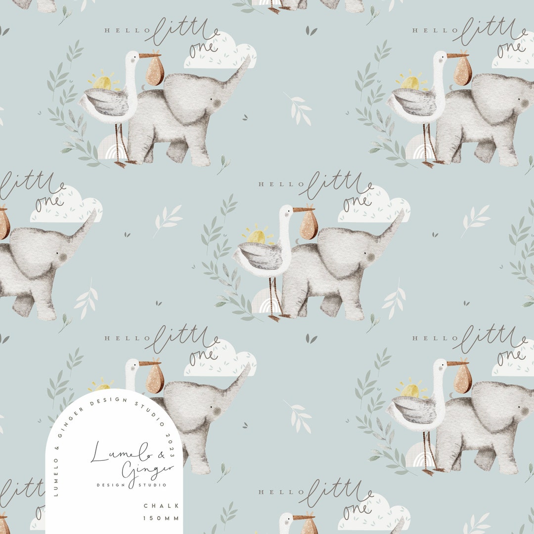New Baby, Hello Baby. Elephant, Seamless Fabric Design, Repeat Tile ...