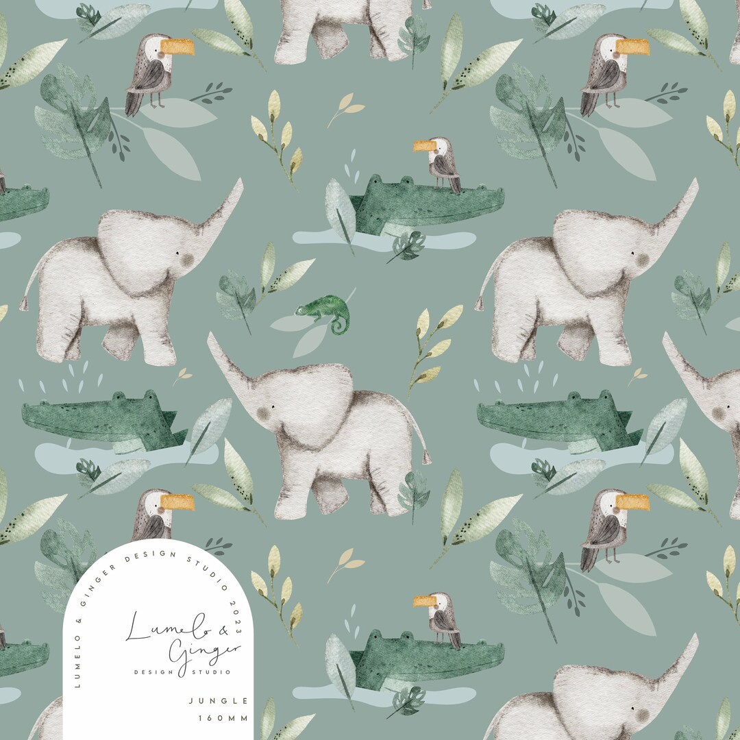 Jungle, Papu, Elephant, Crocodile, Outback Seamless Fabric Design ...