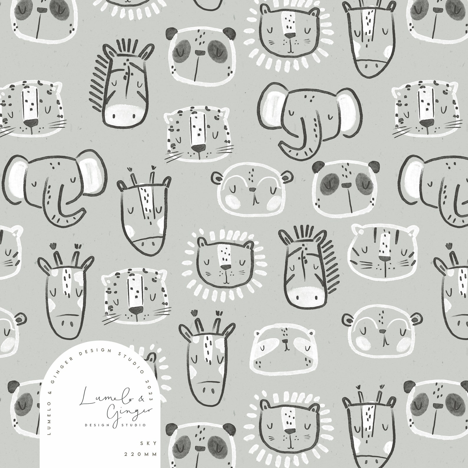Tete, Etched Animal Heads, Jungle, Cute, Outline Seamless Fabric Design ...