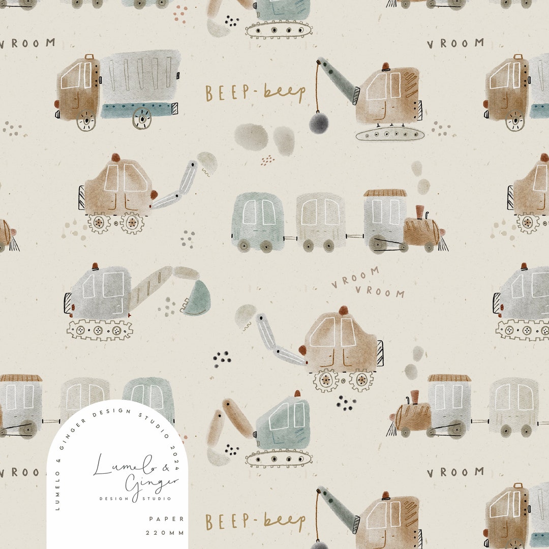 Choo-choo, Trains, Digger, Excavator, Bulldozer, Seamless Fabric Design, Repeat Tile, Pattern ...