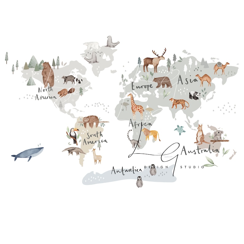 One World, World Map, Cute, Animals, Globe, Travel, PNG Sublimation ...