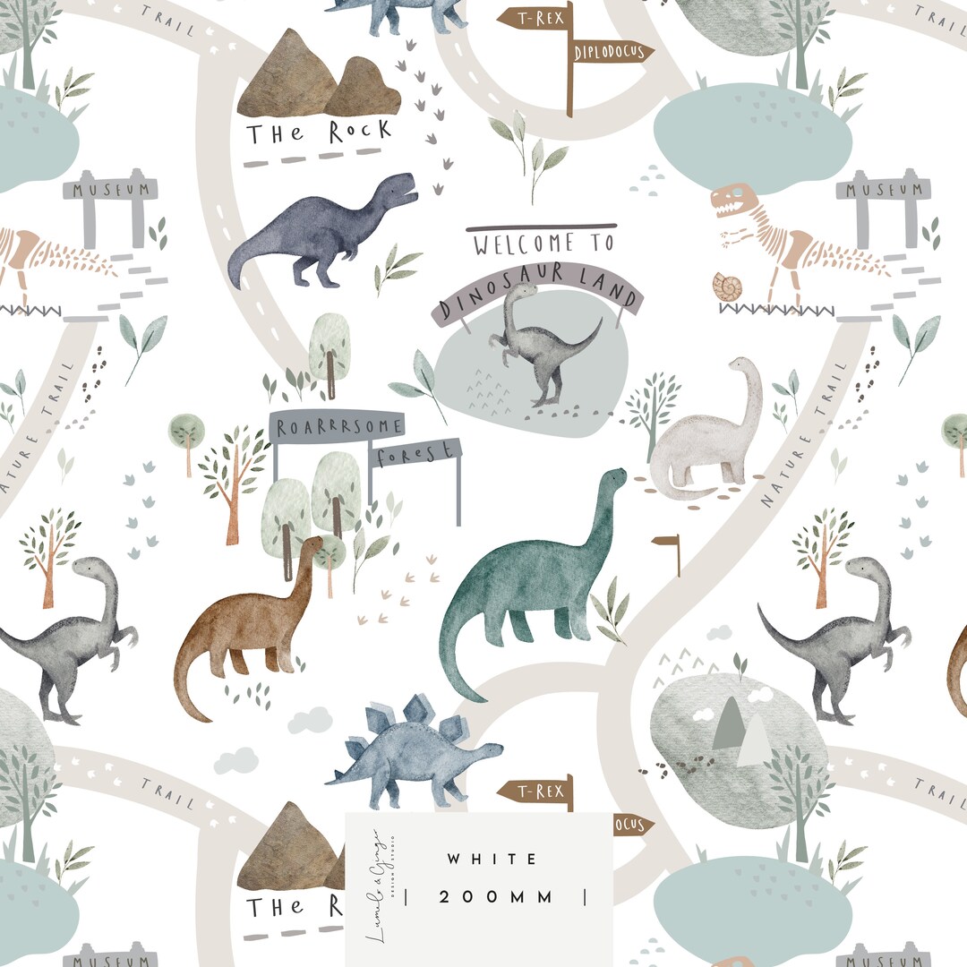Trip to Dinosaur Land, Dino, T-rex, Stegosaurus , Land, Map Seamless ...