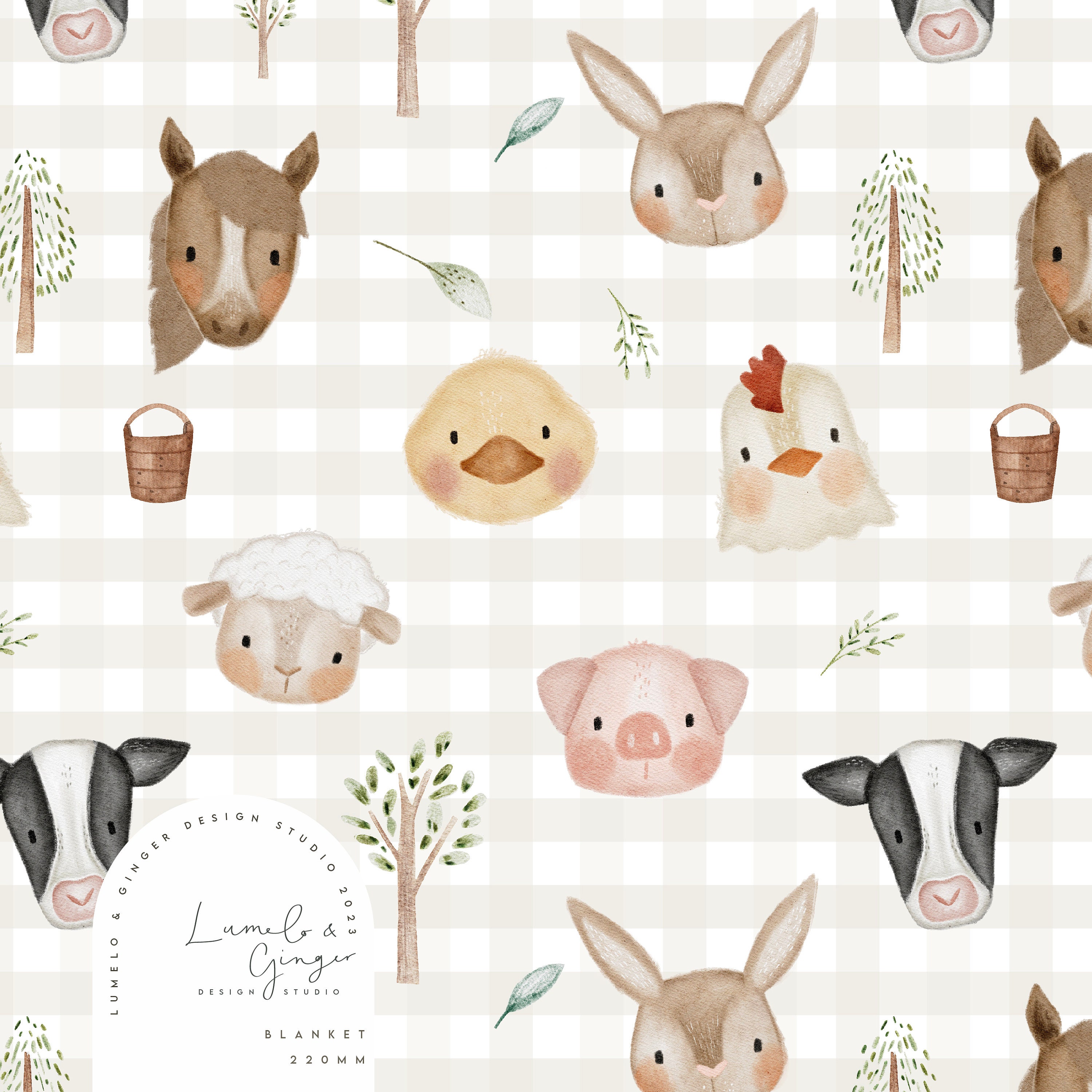 Barnbobs, Spring, Farm, Cow, Pig, Chicken, Animal Head, Cute, Seamless ...