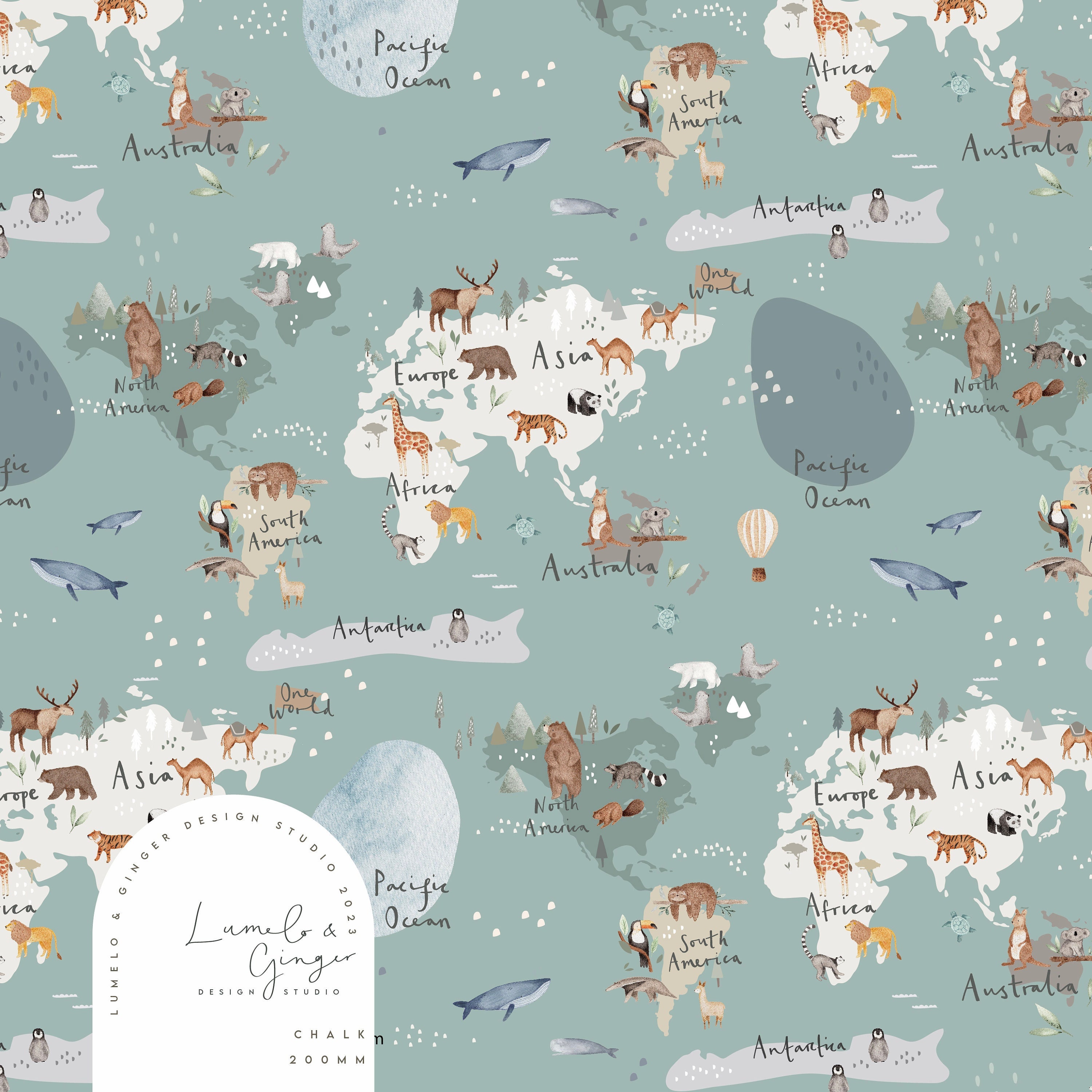 World Map Seamless Fabric Design, Animal, Globe, Repeat Tile, Pattern ...