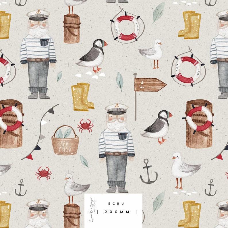 Fennick, Fisherman, Sea, Shore, Puffin, Shore, Seaside, Seamless Fabric ...