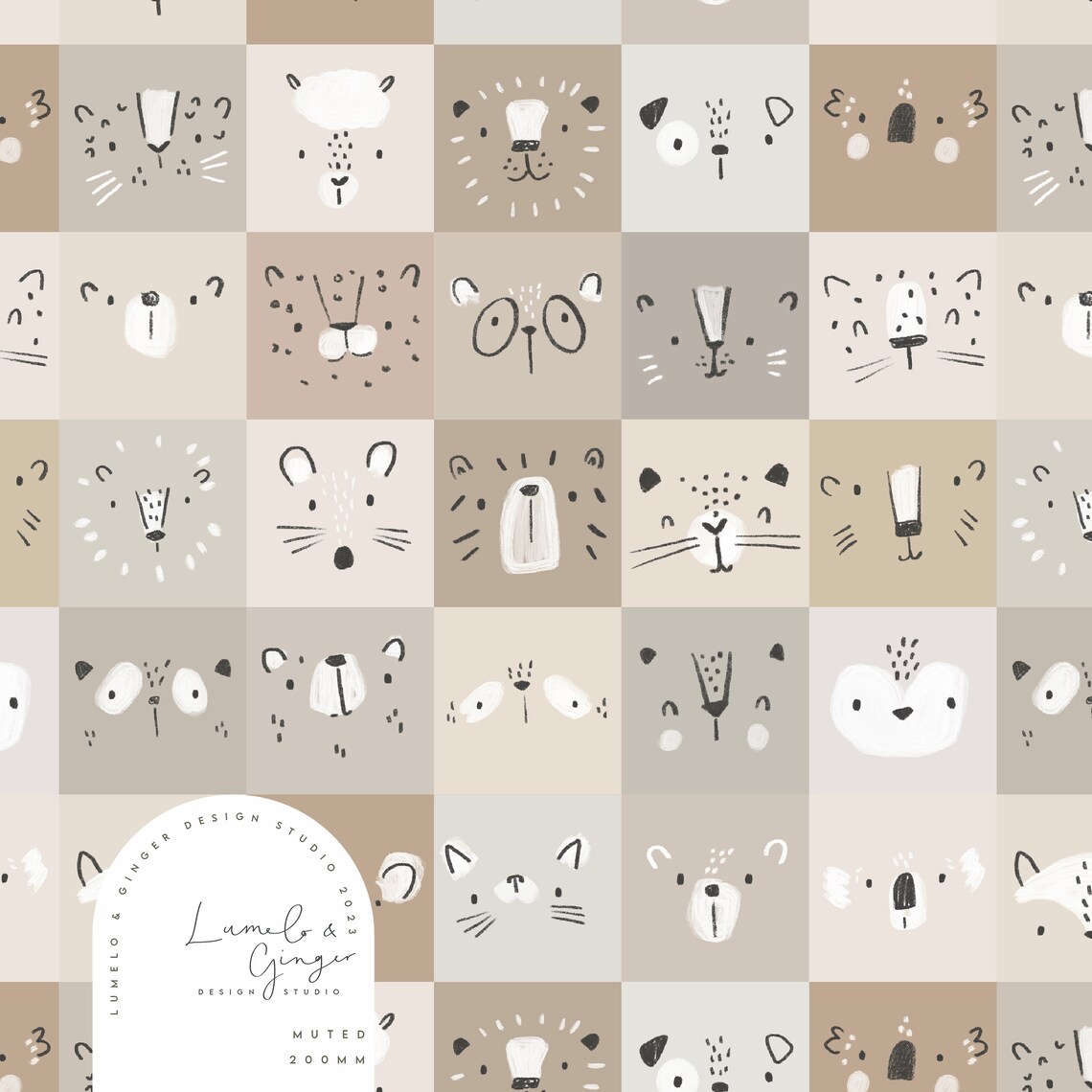 Peep Animal Faces Outline Simple Cute Seamless Fabric - Etsy UK