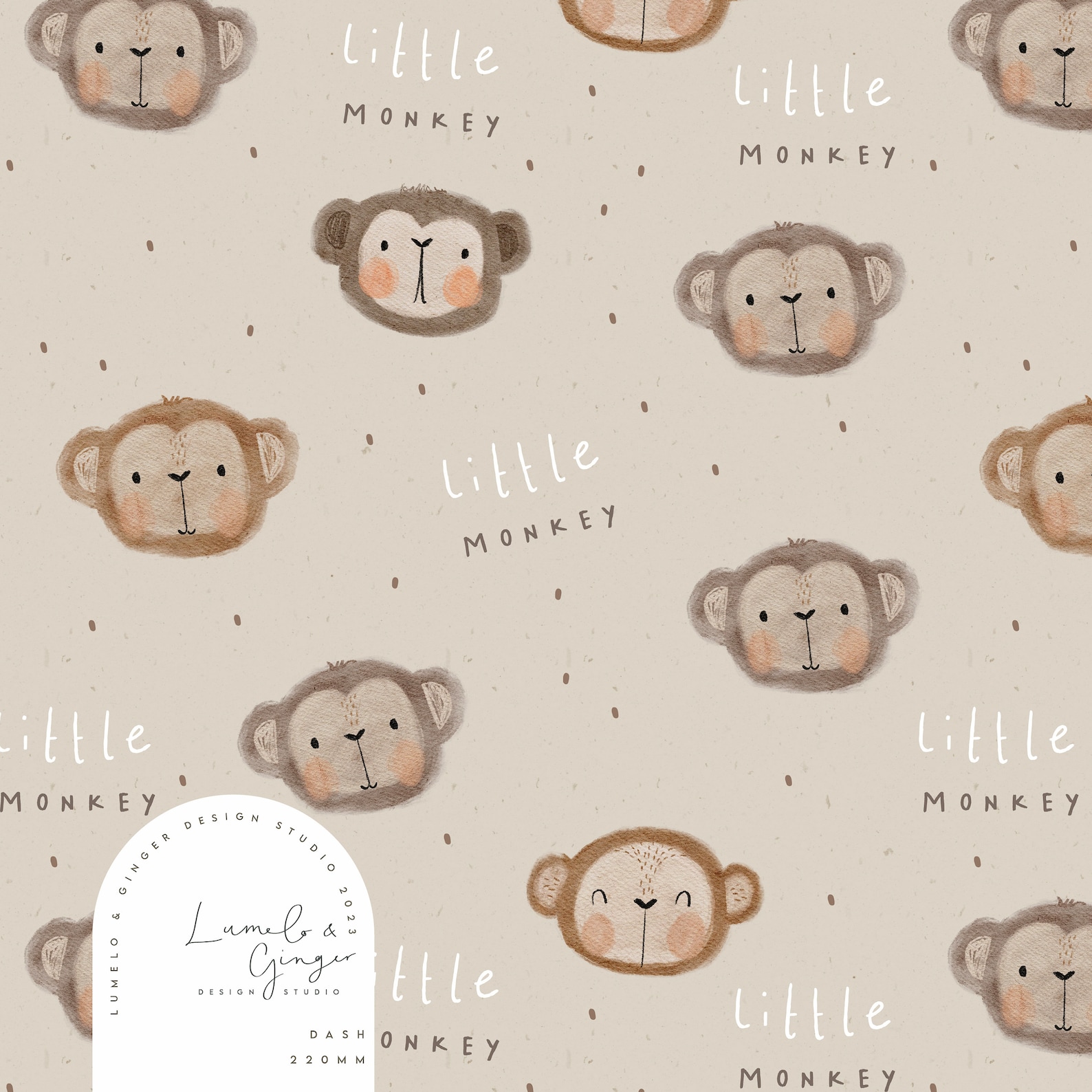 Troop, Monkeys, Animal Heads, Cute, Little Monkey, Seamless Fabric ...