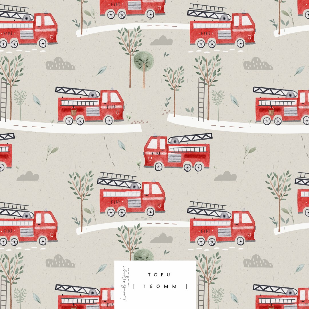 Fire Engine, Truck Seamless Fabric Design, Repeat Tile, Pattern Lunoe ...