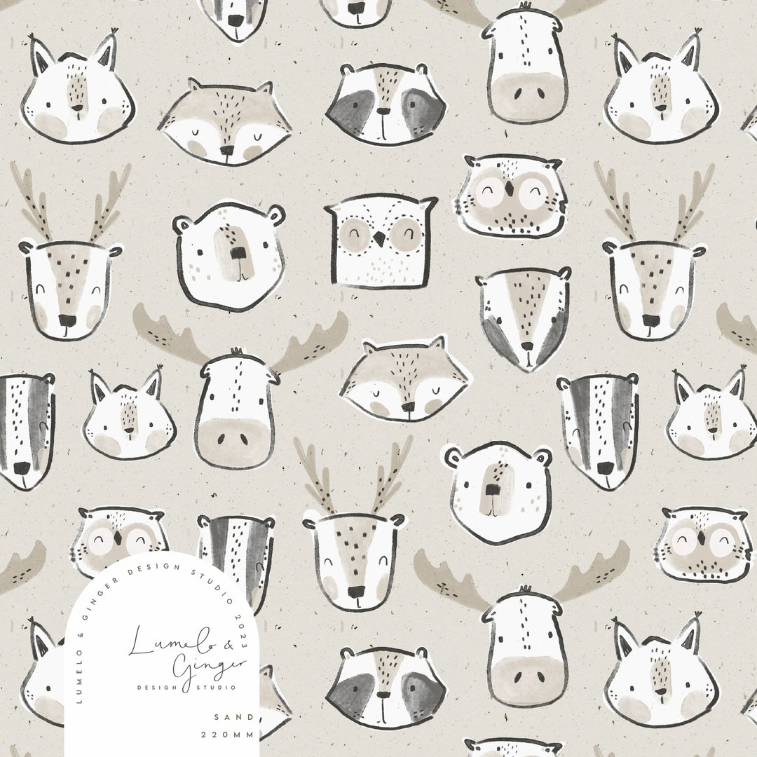 Tete, Etched Animal Heads, Woodland, Cute, Bear, Outline Seamless ...