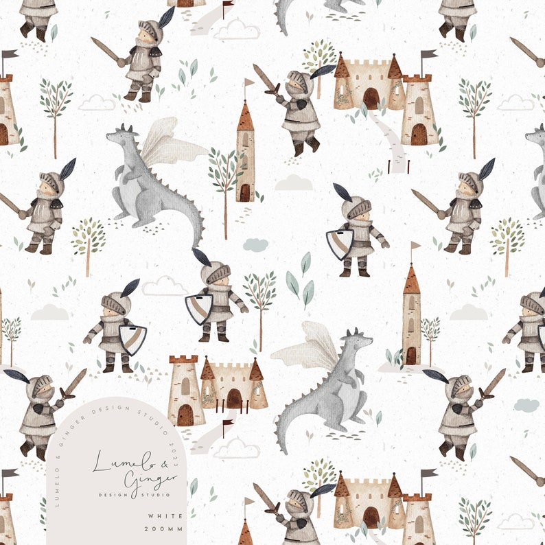 Dragon Castles and Knights Seamless Fabric Design Repeat - Etsy
