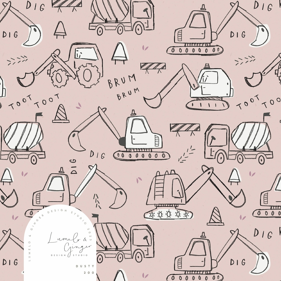 Diggers, Excavator, Construction Seamless Fabric Design, Repeat Tile ...