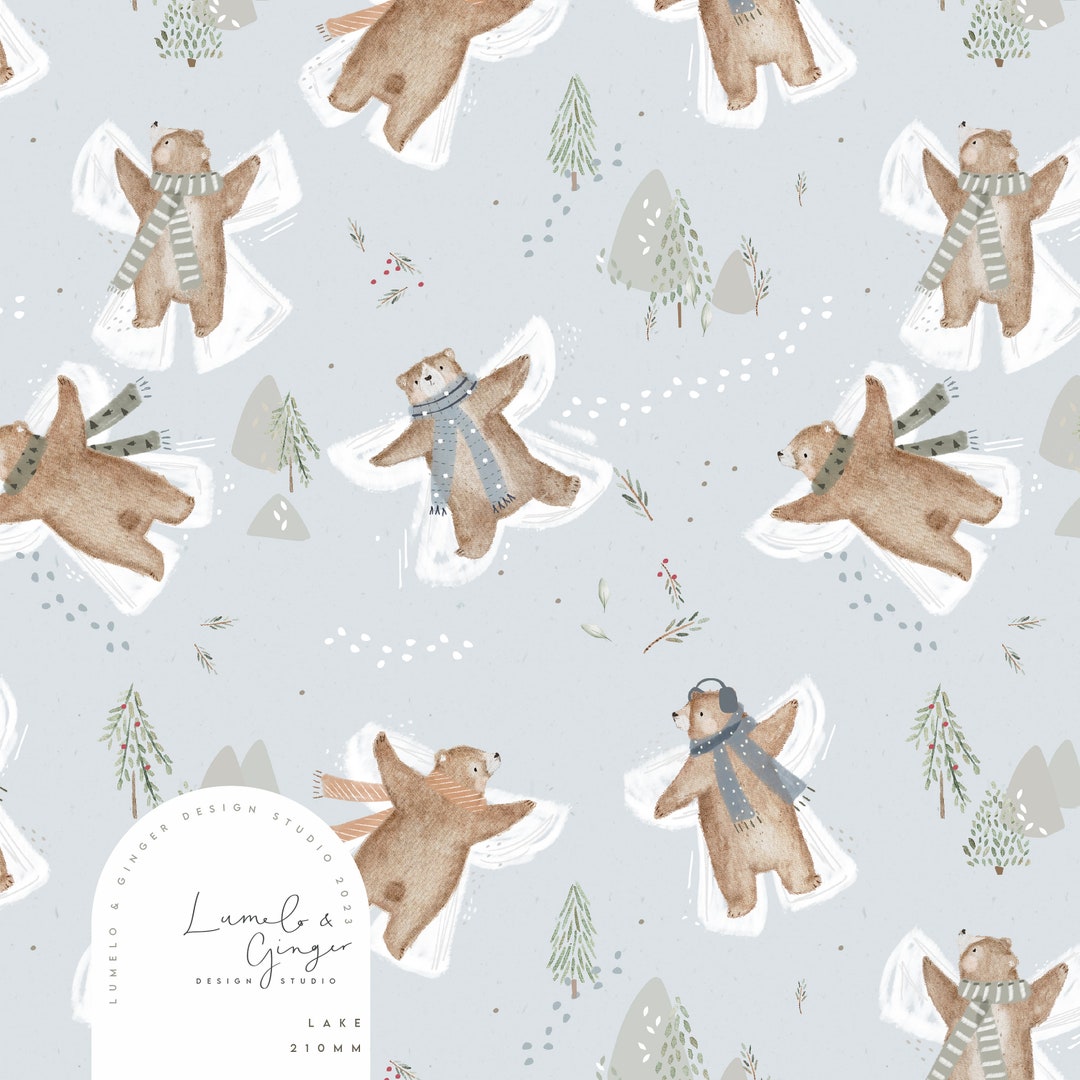 Snow Angels, Winter, Christmas Bears Seamless Fabric Design, Repeat ...