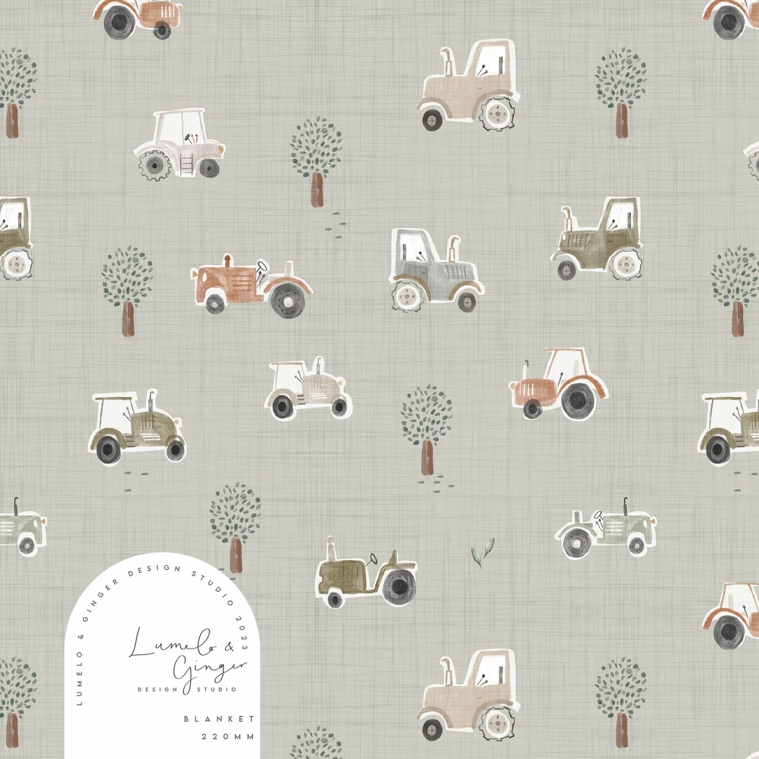 Etched Tractos, Fields, Farm Outline Seamless Fabric Design, Repeat ...