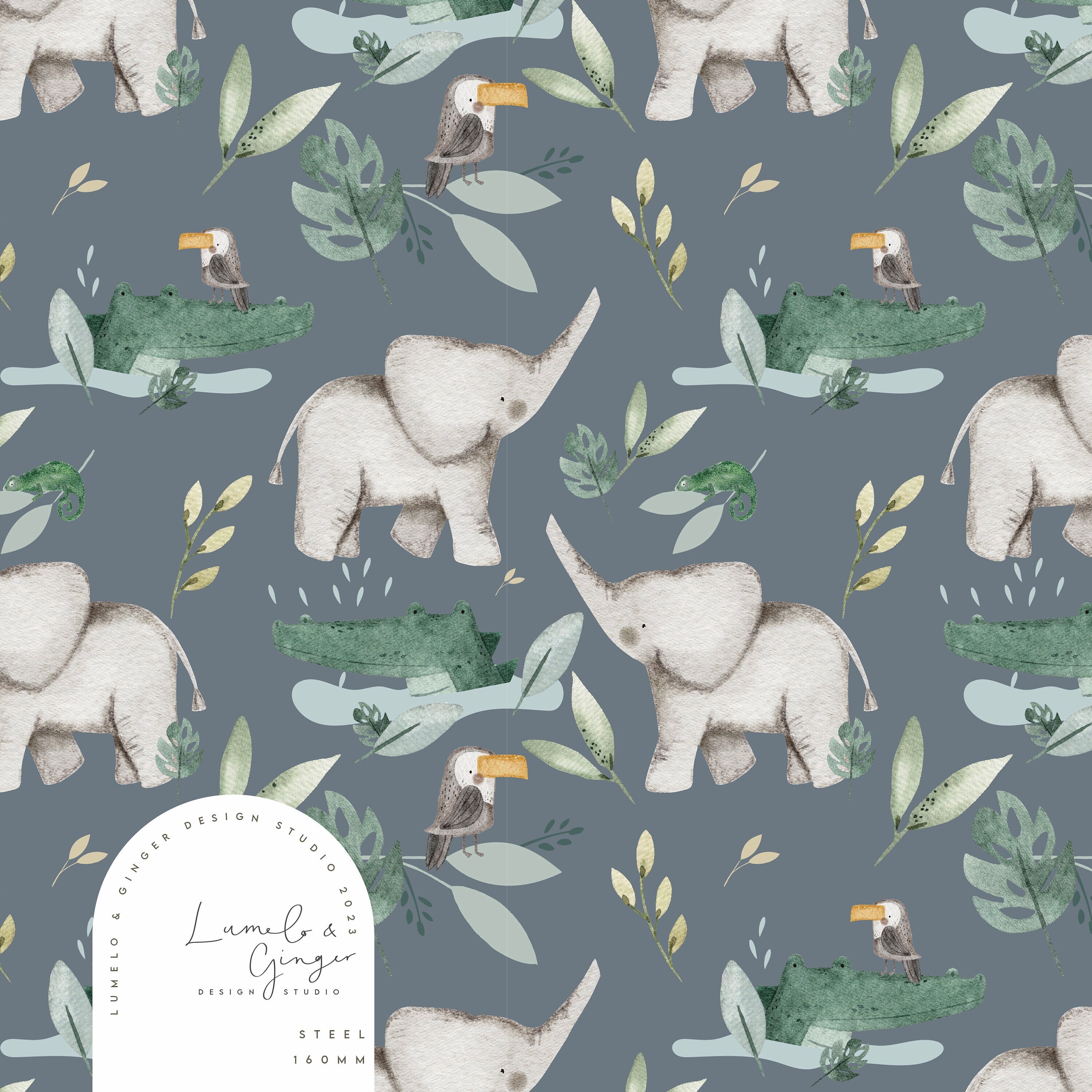 Jungle, Papu, Elephant, Crocodile, Outback Seamless Fabric Design ...