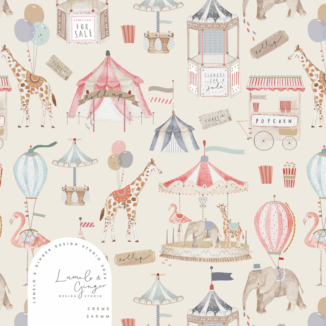 PETITE FOIRE, Fairground, Summer, Circus, Giraffe, Seamless Fabric ...