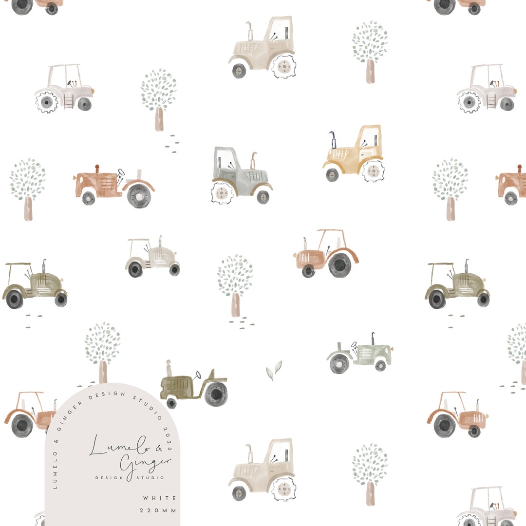 Etched Tractos, Fields, Farm Outline Seamless Fabric Design, Repeat ...