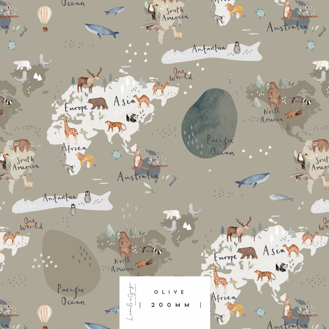 One World Map Seamless Fabric Design, Animal, Globe, Repeat Tile ...