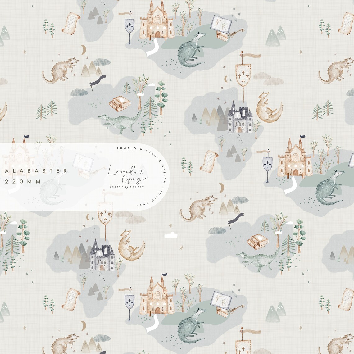 Vale, Dragon Map, Castle, Knights, White Colurway, Children's Fashion ...