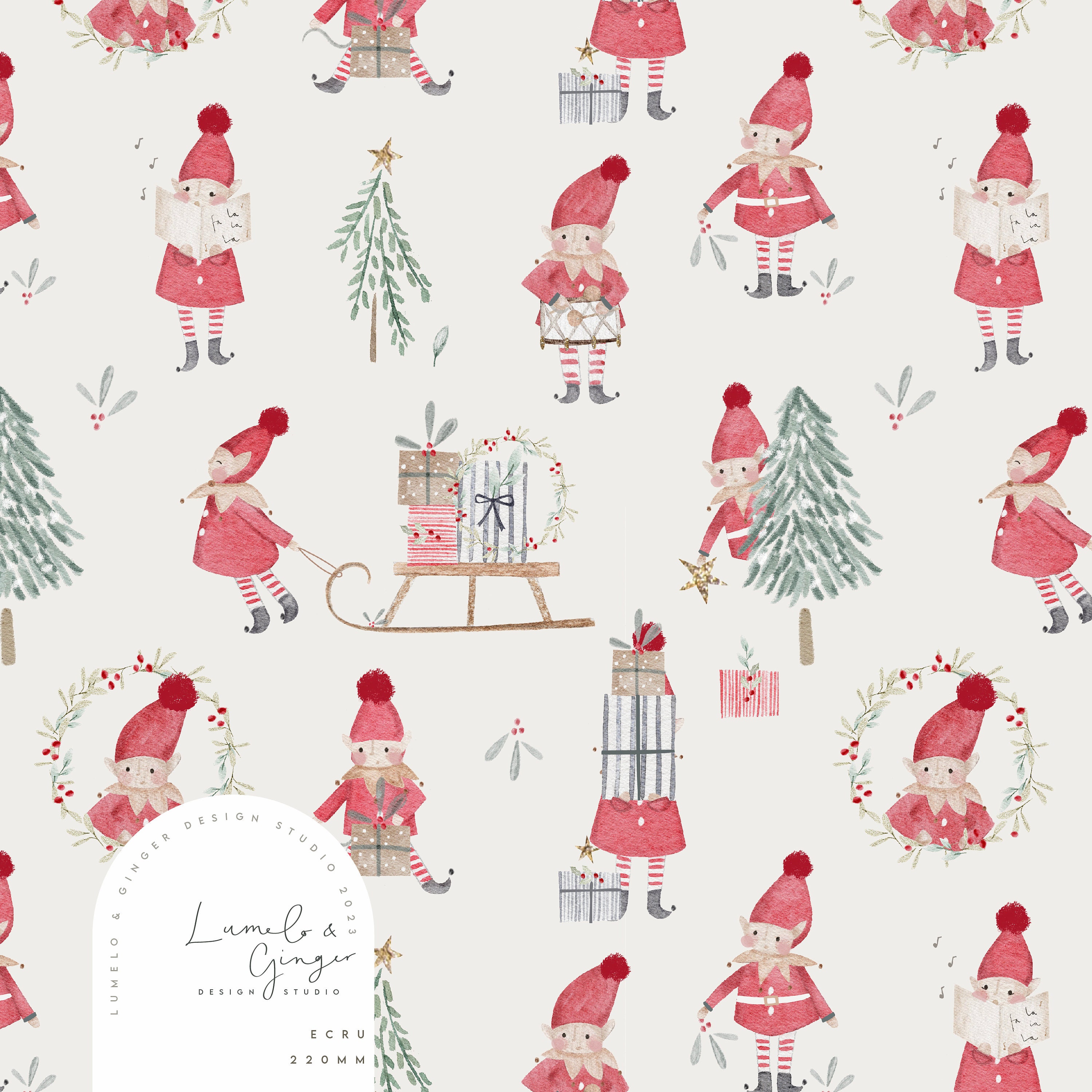 Juniper Elves, Christmas Elf Seamless Fabric Design, Meadow, Repeat ...