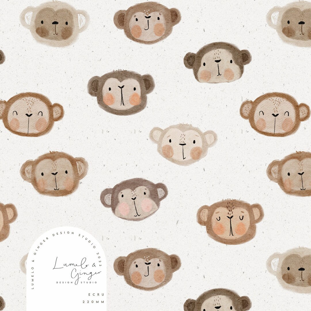 Troop, Monkeys, Animal Heads, Cute, Little Monkey, Seamless Fabric ...