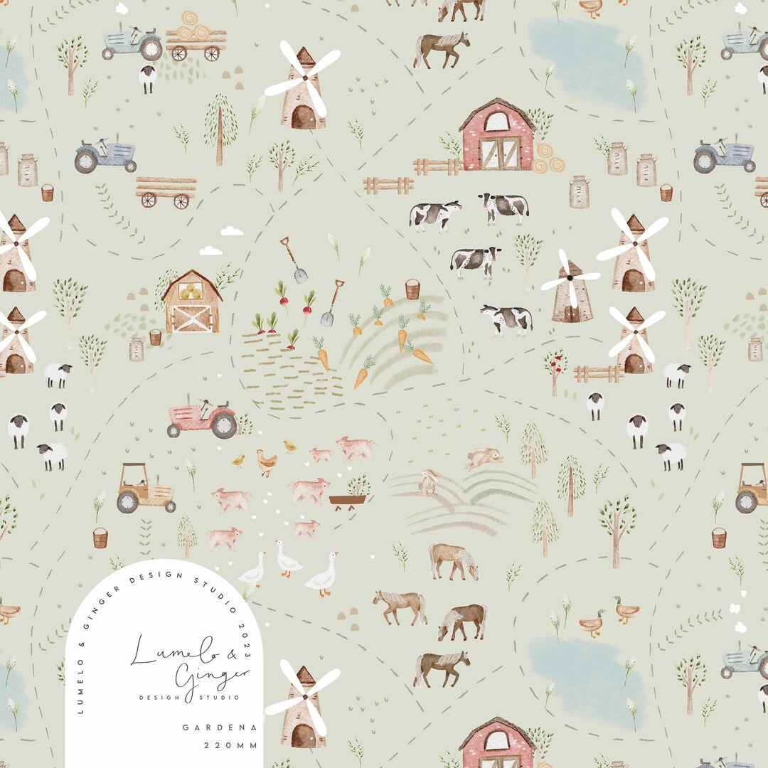 Maly Farm, Meadow, Pig, Cow, Map, Seamless Fabric Design, Repeat Tile ...