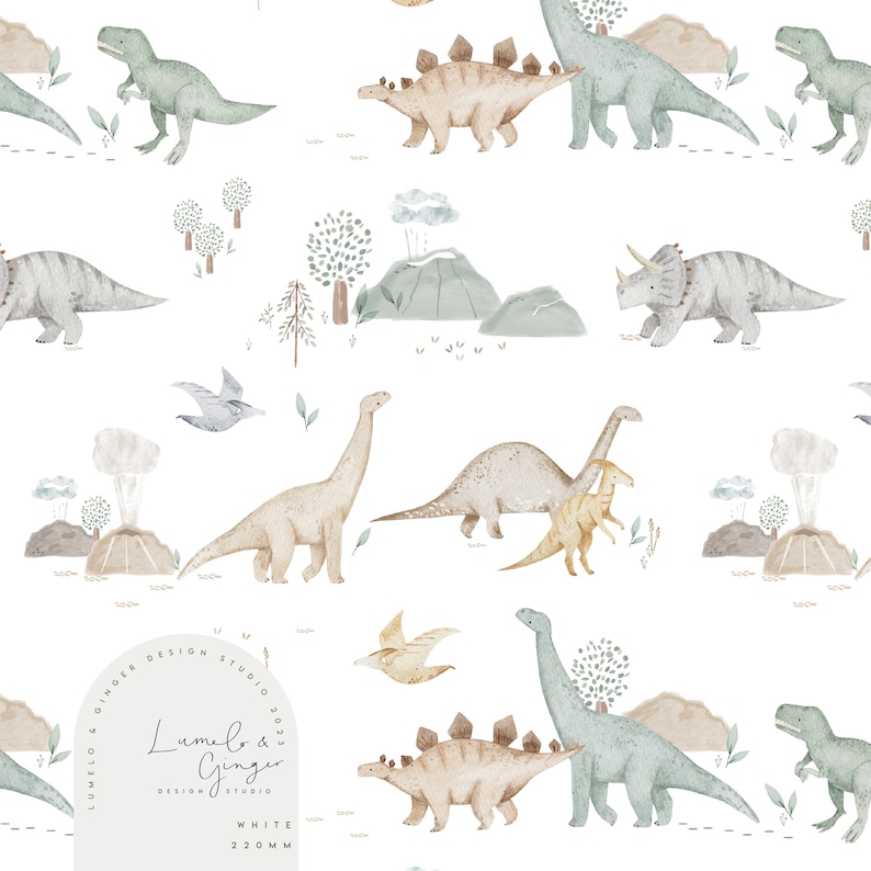 Dinosaur, Era, T-rex, Stegosaurus, Volcano, Adventure, Seamless Fabric ...