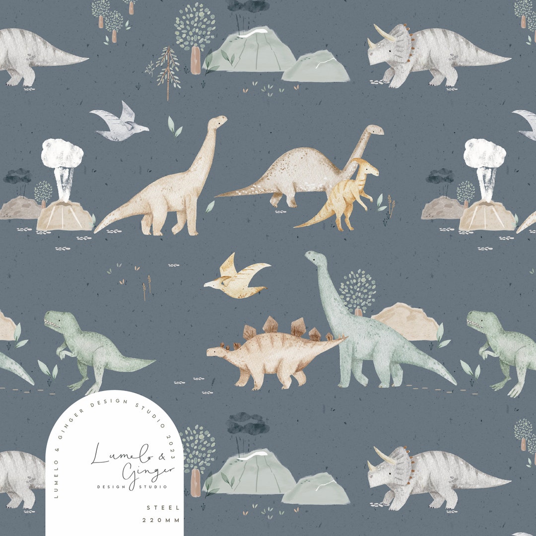 Dinosaur, Era, T-rex, Stegosaurus, Volcano, Adventure, Seamless Fabric ...