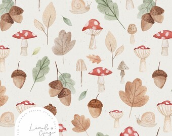 Woodland Toadstool Autumn Cute Faces Seamless Fabric - Etsy