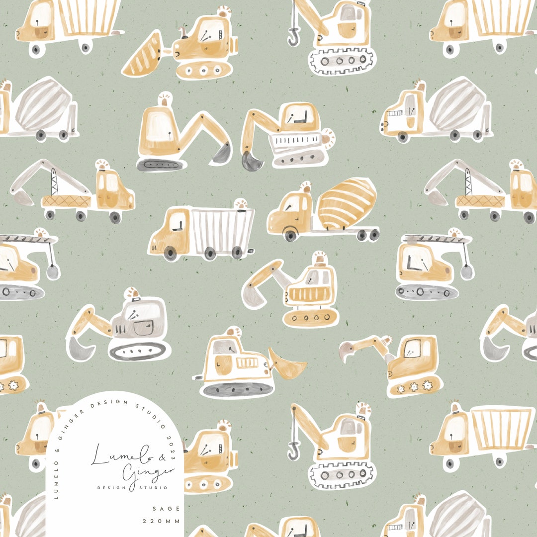 Etched Excavator, Diggers, Builder, Site, Work, Digging, Truck, Outline Seamless Fabric Design ...