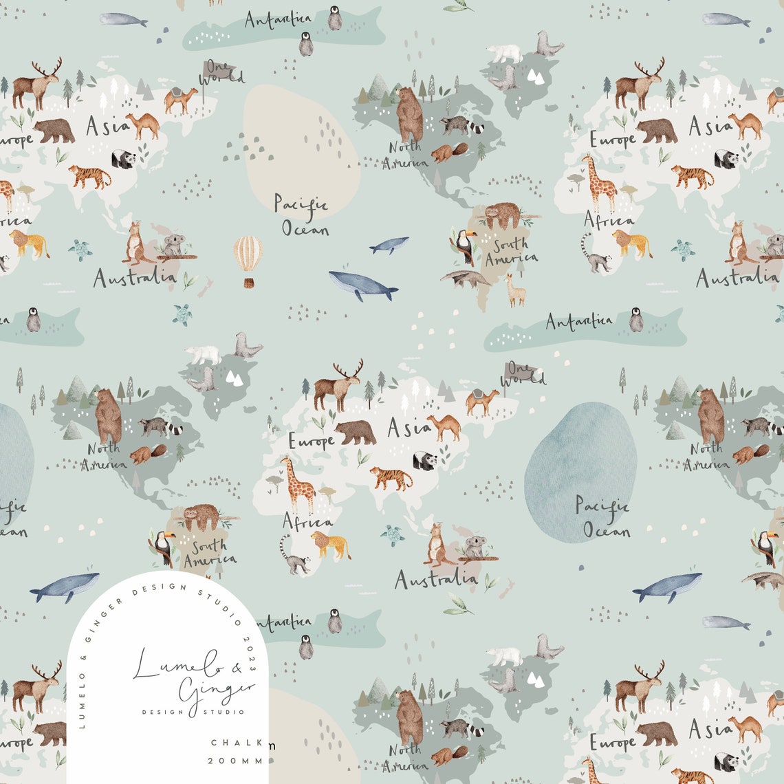 World Map Seamless Fabric Design, Animal, Globe, Repeat Tile, Pattern ...