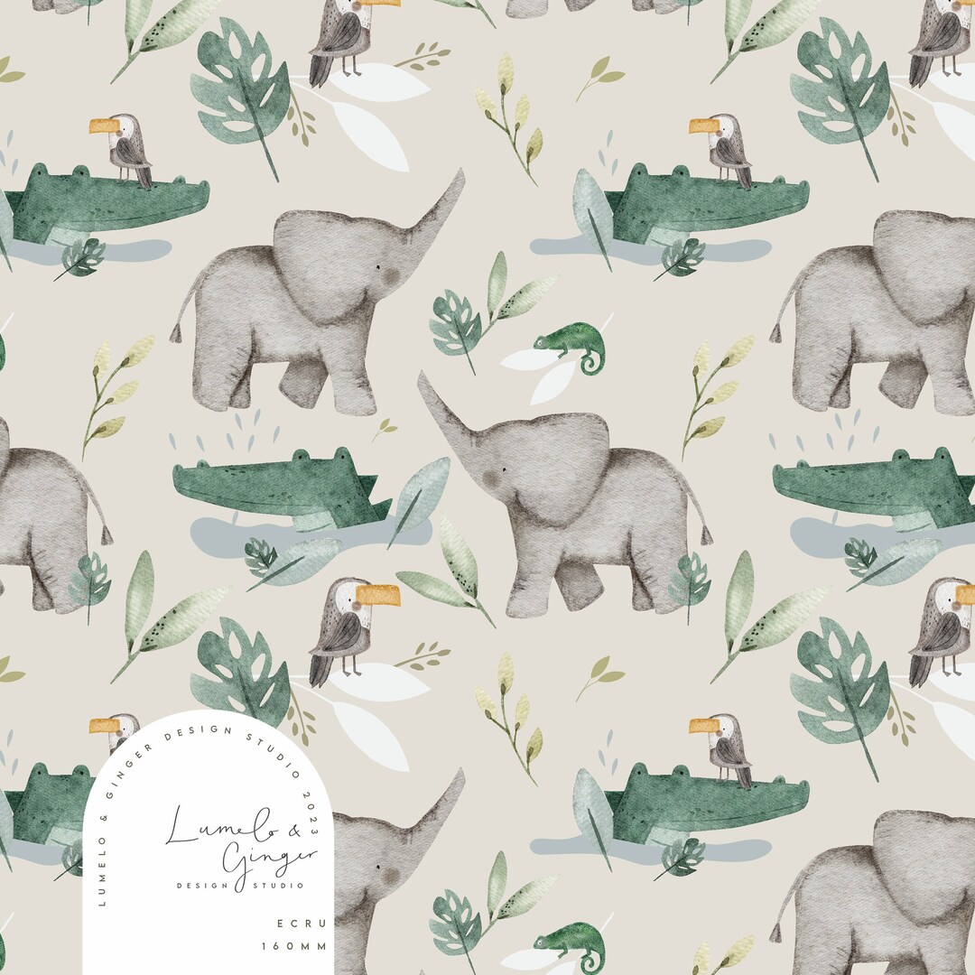 Jungle, Papu, Elephant, Crocodile, Outback Seamless Fabric Design ...