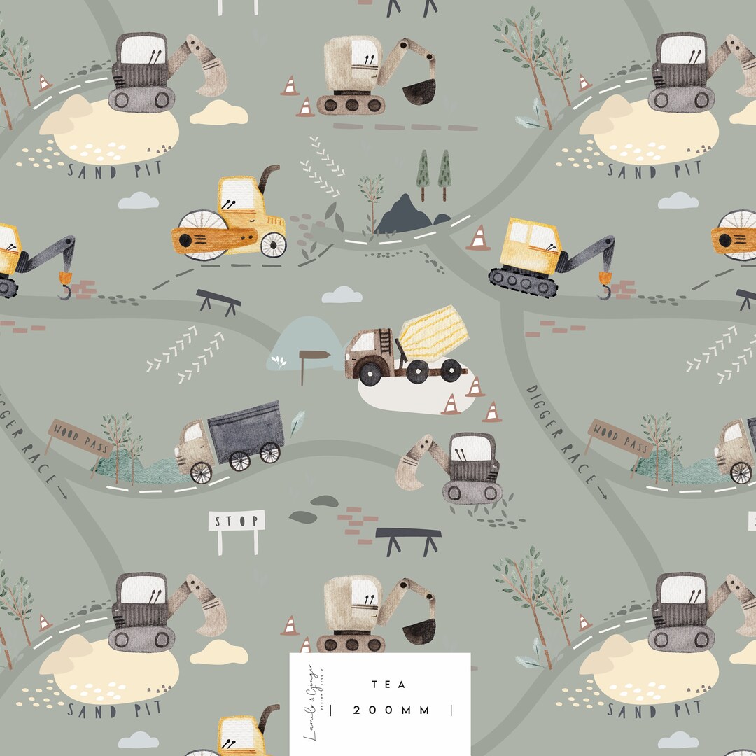 Trip to Digger, Diggers, Excavator, Land, Tipper, Truck Seamless Fabric Design, Repeat Tile ...