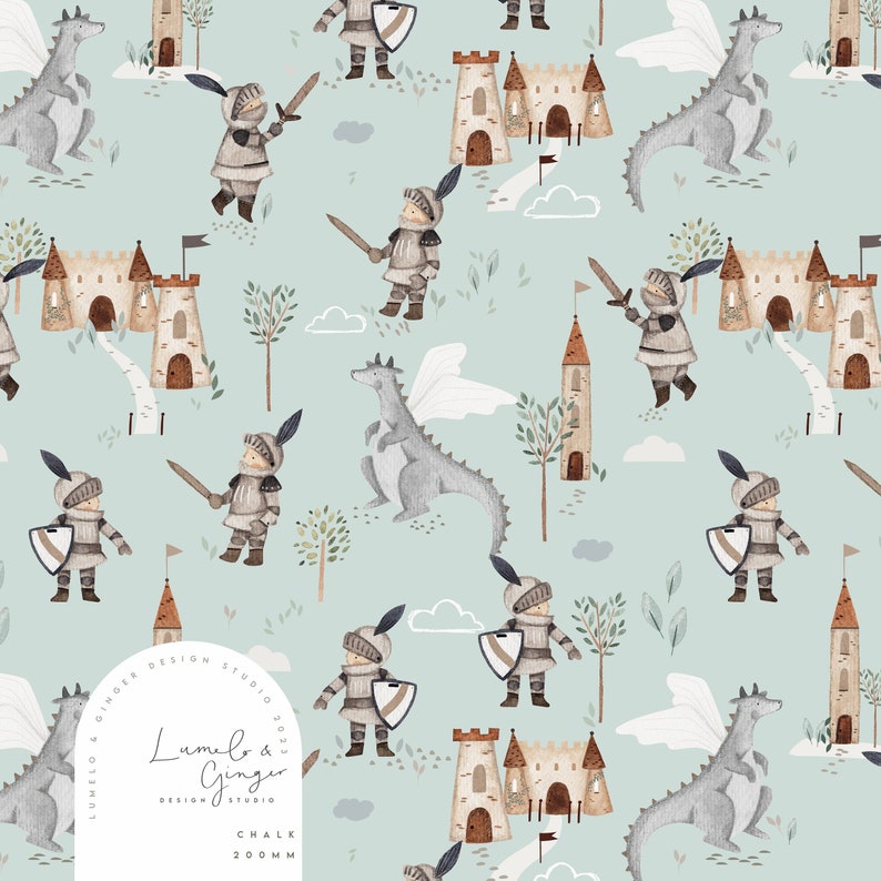 Dragons, Castles and Knights Seamless Fabric Design, Repeat Tile ...