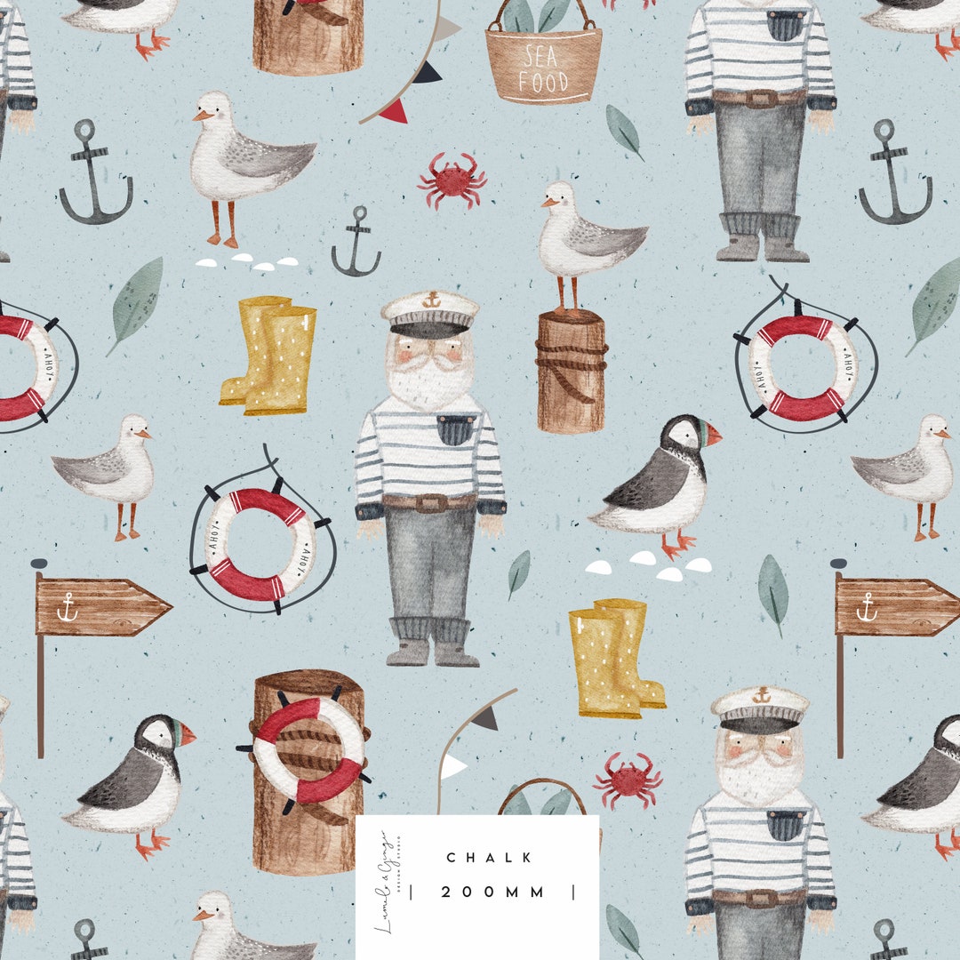 Fennick, Fisherman, Sea, Shore, Puffin, Shore, Seaside, Seamless Fabric ...
