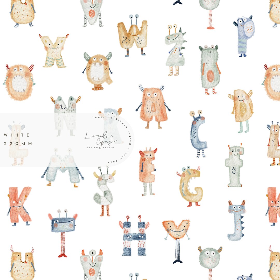 Monster Alphabet TOKEN, A B C, Non Exclusive Seamless Fabric Design ...