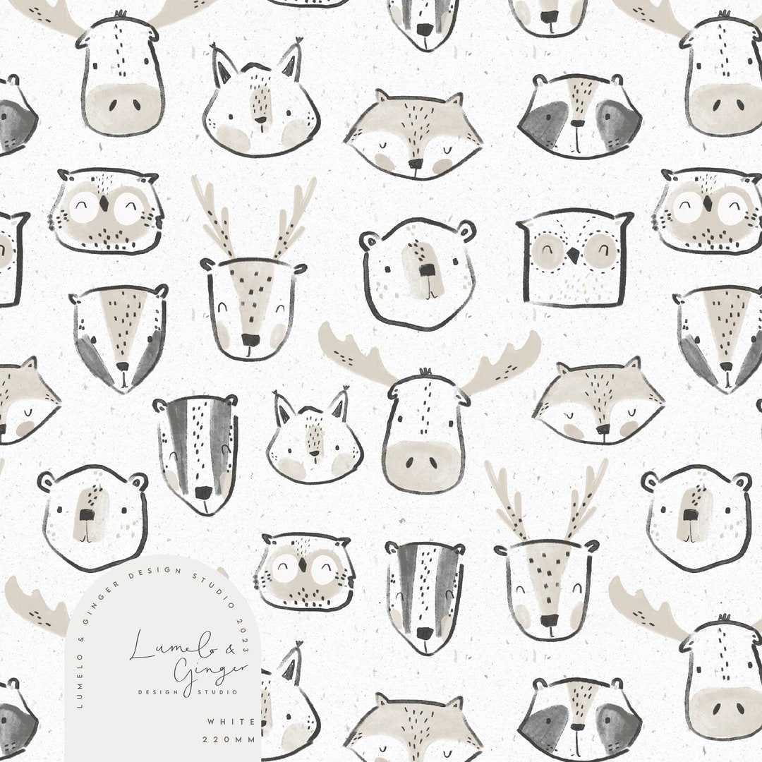 Tete, Etched Animal Heads, Woodland, Cute, Bear, Outline Seamless ...