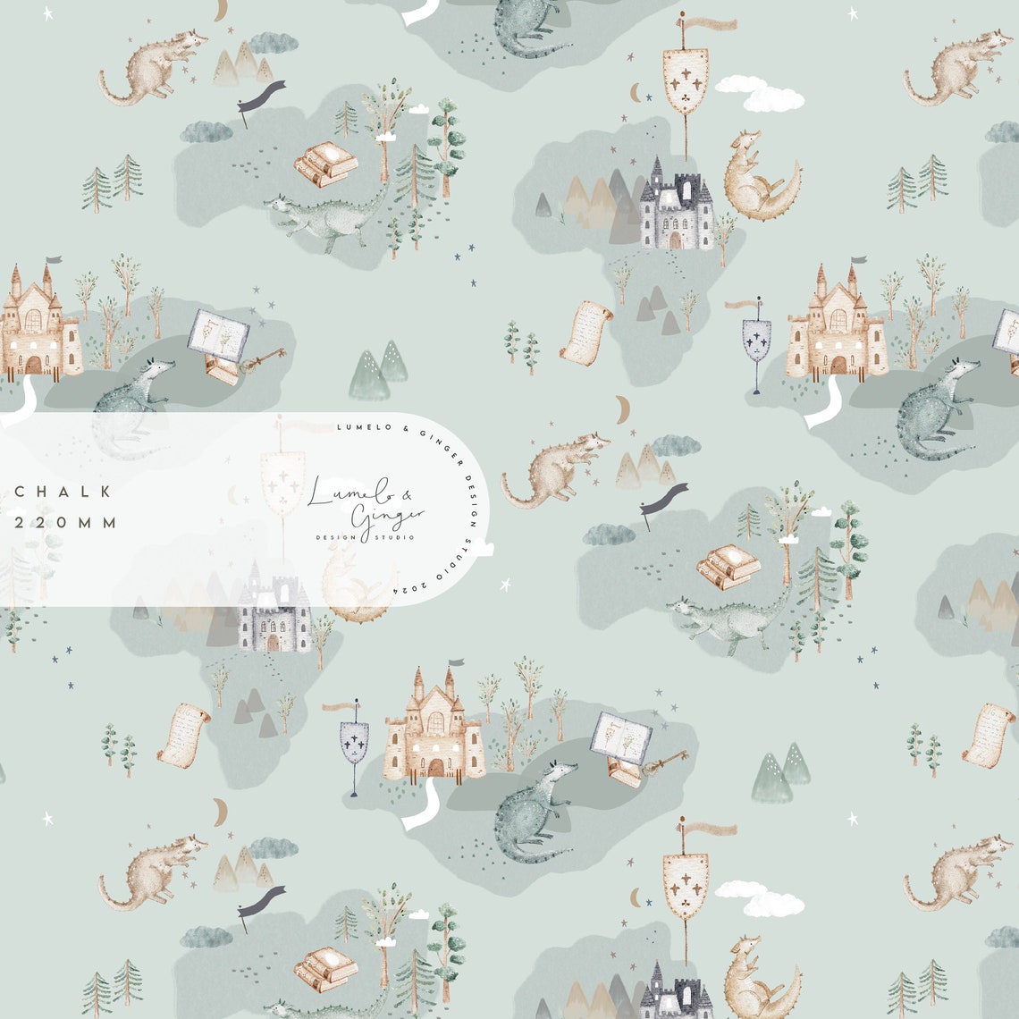 Vale, Dragon Map, Castle, Knights, White Colurway, Children's Fashion ...