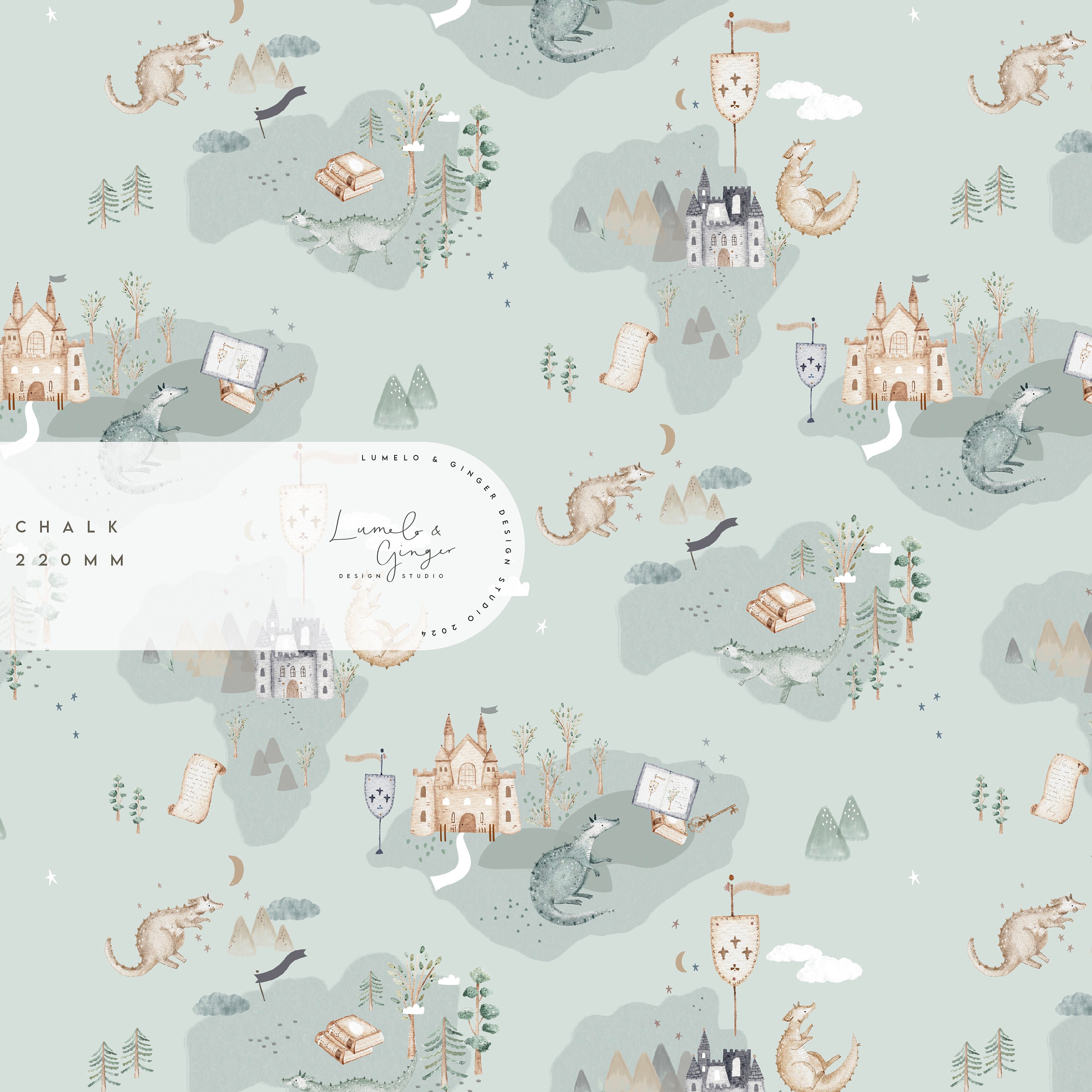 Vale, Dragon Map, Castle, Knights, White Colurway, Children's Fashion ...