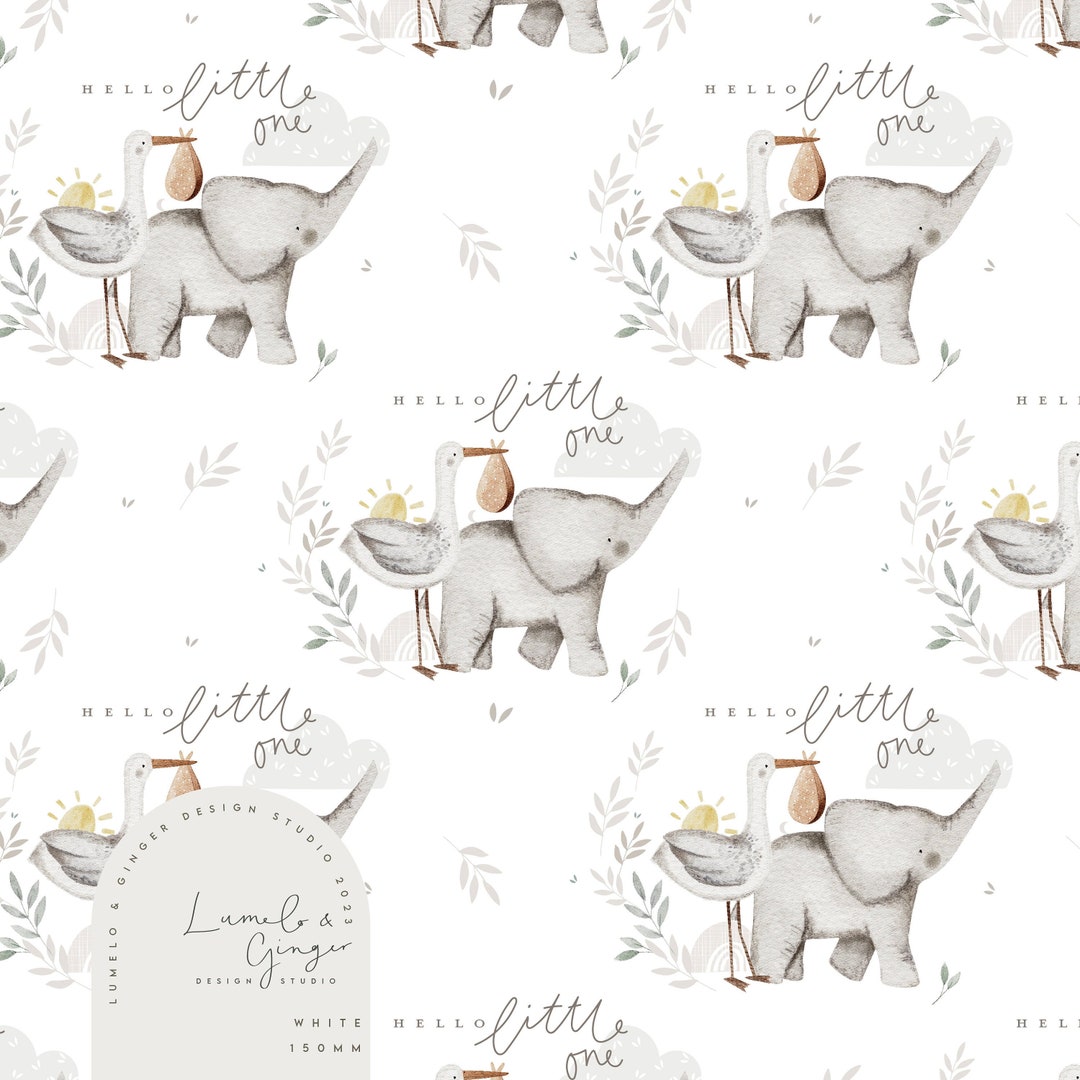 New Baby, Hello Baby. Elephant, Seamless Fabric Design, Repeat Tile ...