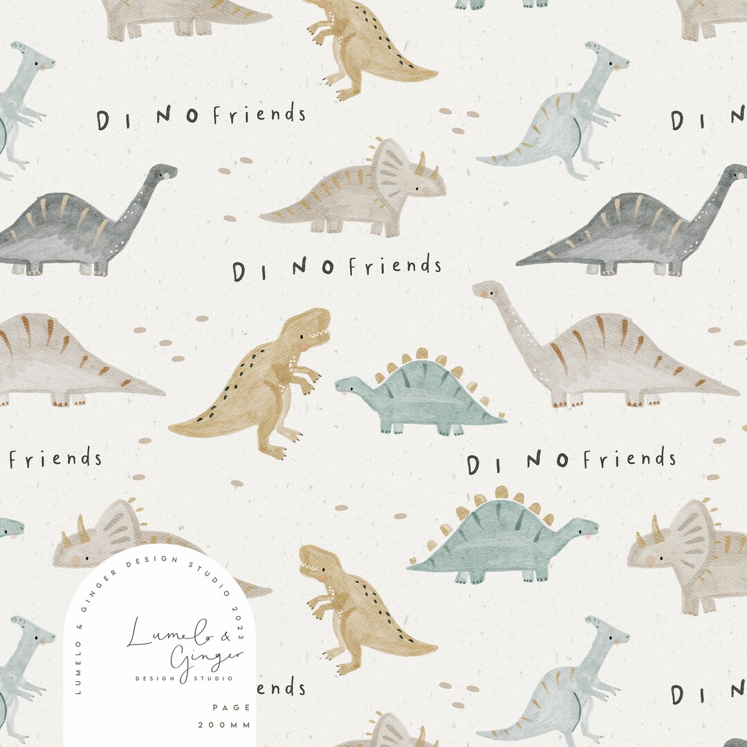 Stompy, Dinosaur, T-rex, Stegosaurus, Dinos, Seamless Fabric Design ...
