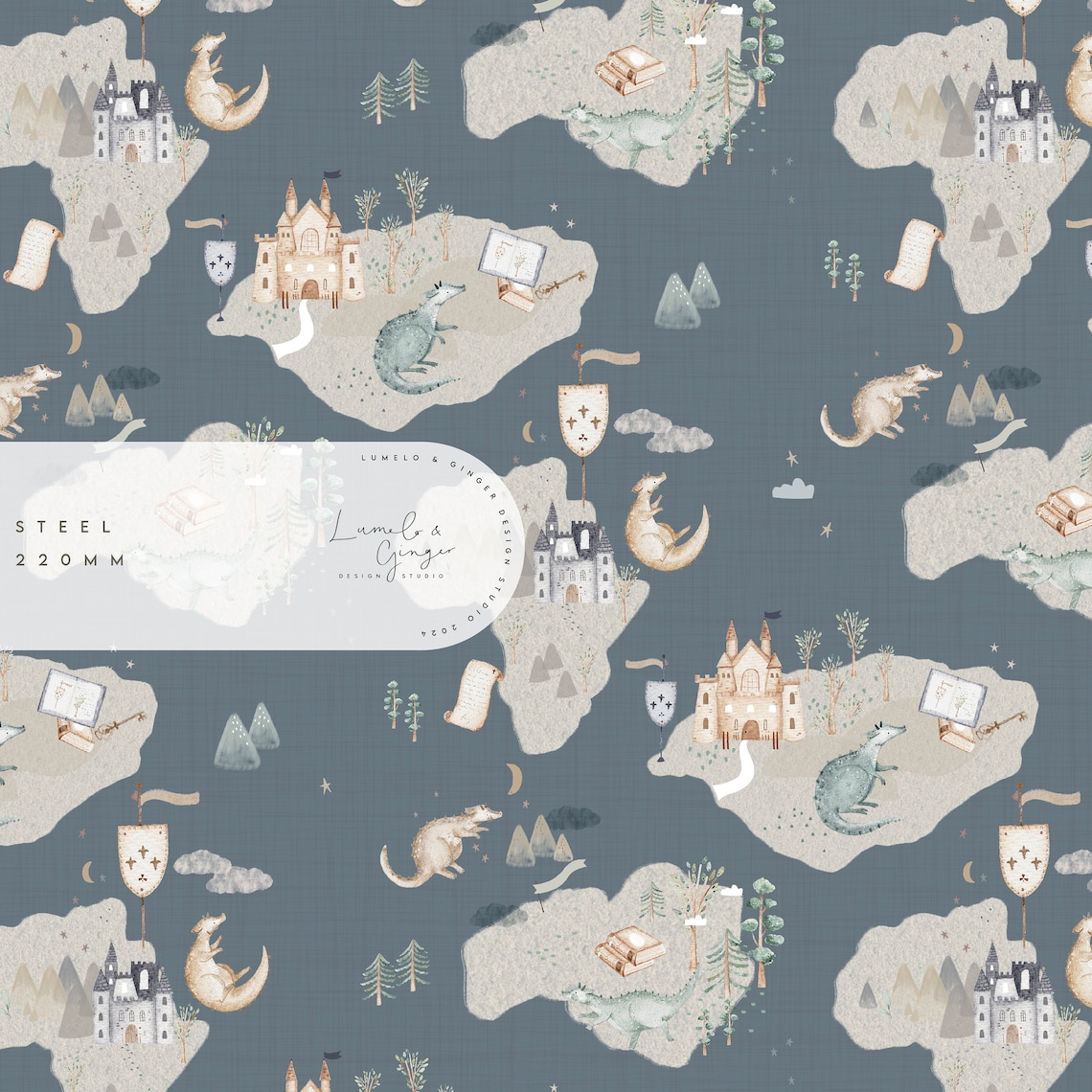 Vale, Dragon Map, Castle, Knights, White Colurway, Children's Fashion ...
