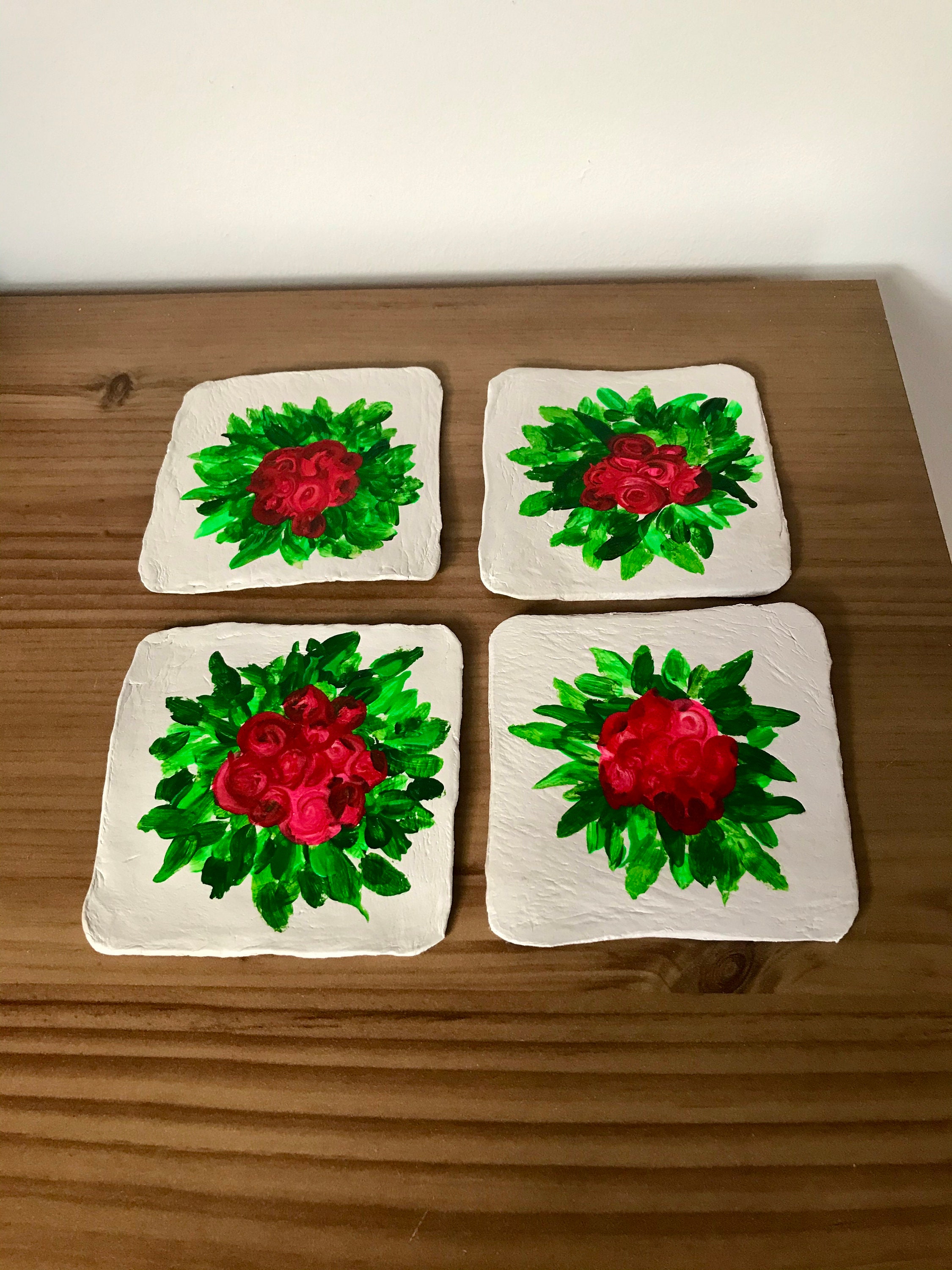 Modern Floral Clay Coaster / Set of 4 Coasters - Etsy UK