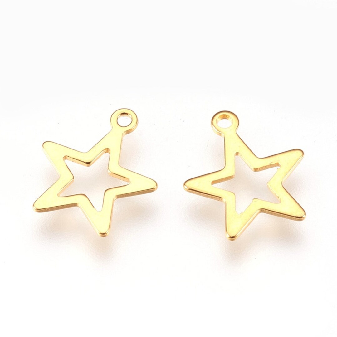 20 or 100 X 13mm 304 Stainless Steel Golden Star Shaped Charm, Star ...