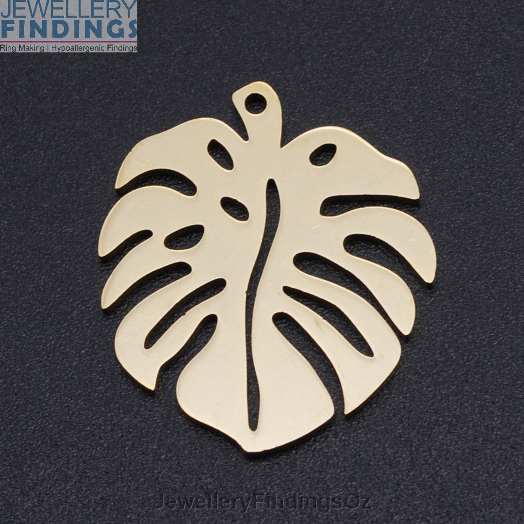 5 X Monstera Leaf Gold Toned Stainless Steel Charm / Pendant Suitable ...