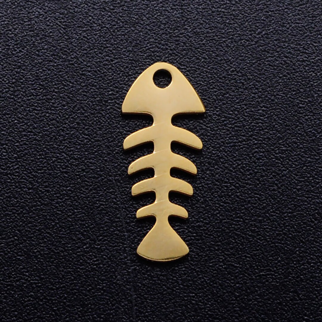 5 X Gold Toned Fishbone Stainless Steel Charm or Pendant - Perfect for ...