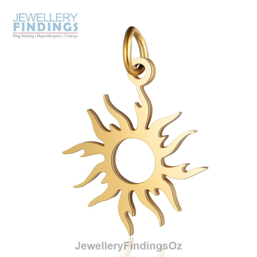 5 X Stainless Sun Shaped Gold Toned Pendants With Jump Ring - Perfect ...